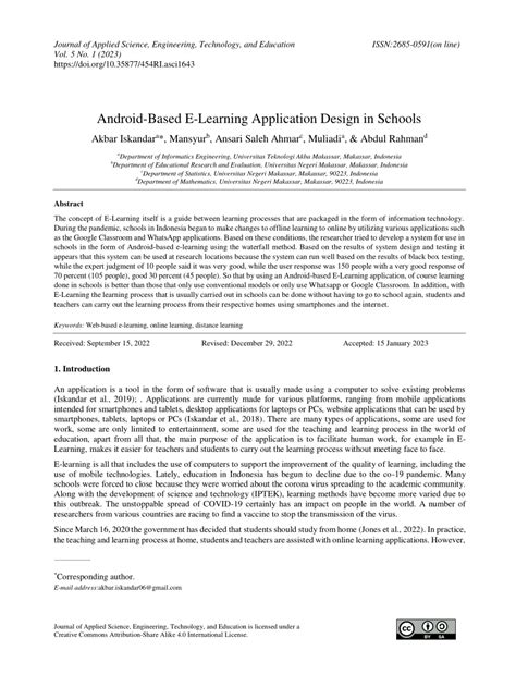 Pdf Android Based E Learning Application Design In Schools