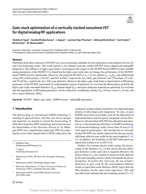 Gate Stack Optimization Of A Vertically Stacked Nanosheet Fet For Digital Analog Rf Applications