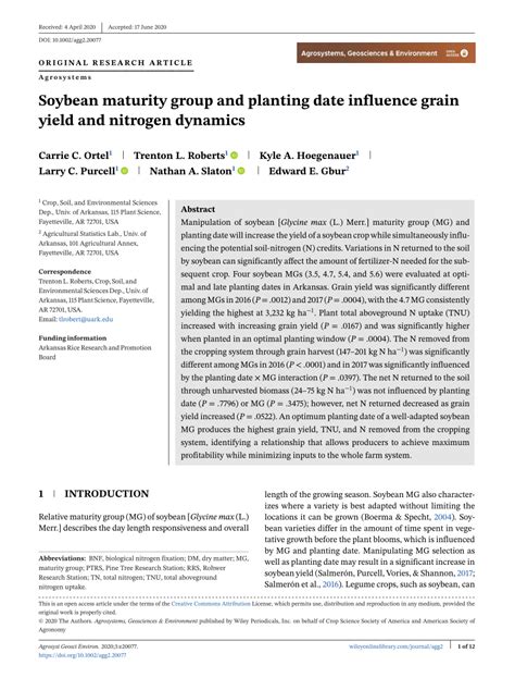Pdf Soybean Maturity Group And Planting Date Influence Grain Yield And Nitrogen Dynamics