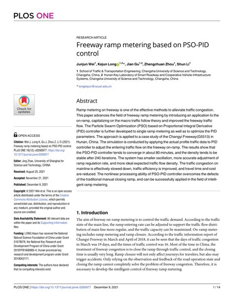 Pdf Freeway Ramp Metering Based On Pso Pid Control