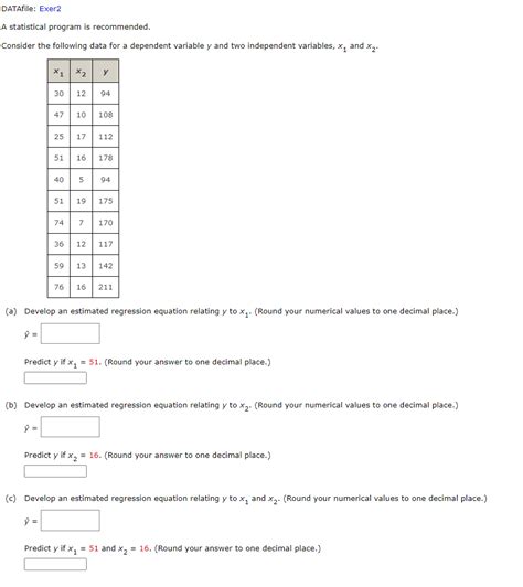 Solved Datafile Exer2 A Statistical Program Is Recommended