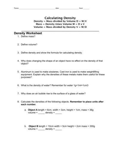 Calculate Density Worksheet Density Deals Calculations Purchases