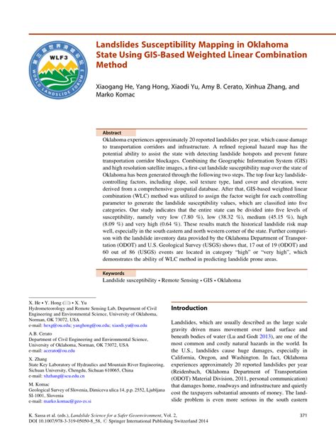 Pdf Landslides Susceptibility Mapping In Oklahoma State Using Gis Based Weighted Linear