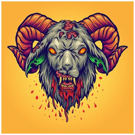 소름 끼치는 악마 염소 뿔 그림 프리미엄 벡터