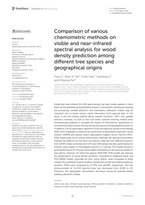 Pdf Comparison Of Various Chemometric Methods On Visible And Near