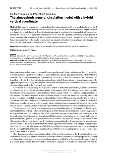 Pdf The Atmospheric General Circulation Model With A Hybrid Vertical Coordinate