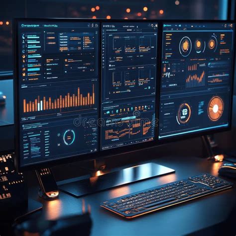 Data Visualization Futuristic Interface With Multiple Screens Stock