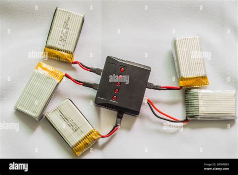 A USB Hub Connected To Multiple Lithium Polymer Batteries For Charging In South Korea Stock