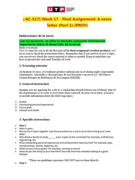 Ac S17 Week 17 Final Assignment A Cover Letter Part 1 Proy Pdf English Language