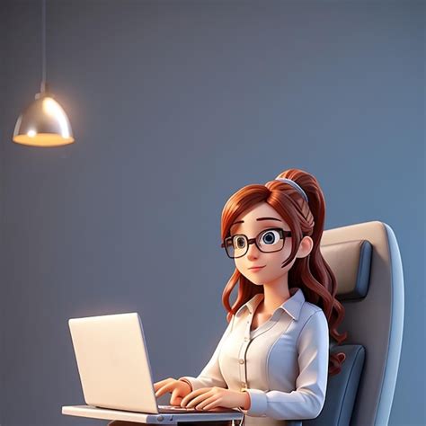 Premium Photo 3d Female Character Working On Laptop While Sitting In