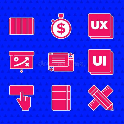 Set Ui Or Ux Design Sketchbook Album Crossed Ruler And Pencil Keyboard Planning Strategy