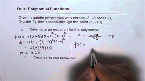 determine quintic polynomial from zeros and explain end behaviour youtube
