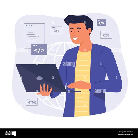 Programmer Man Process Coding With Laptop For Software Development