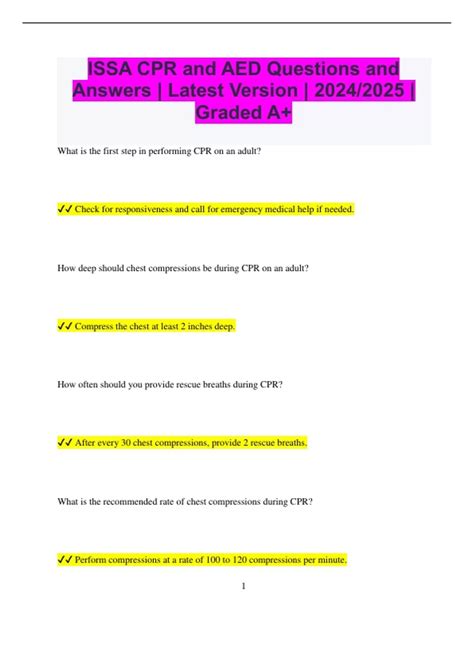 Issa Cpr And Aed Questions And Answers Latest Version 20242025