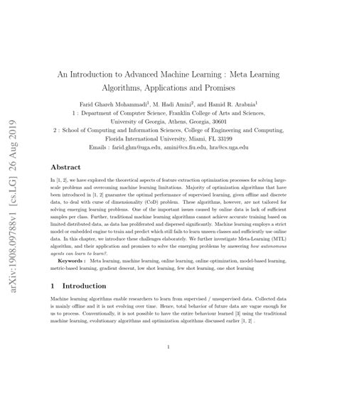 Pdf An Introduction To Advanced Machine Learning Meta Learning Algorithms Applications And