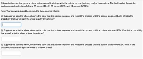 solved 20 points in a carnival game a player spins a