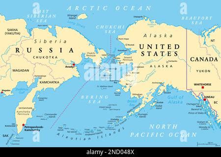 Bering Strait Political Map Strait Between The North Pacific Ocean