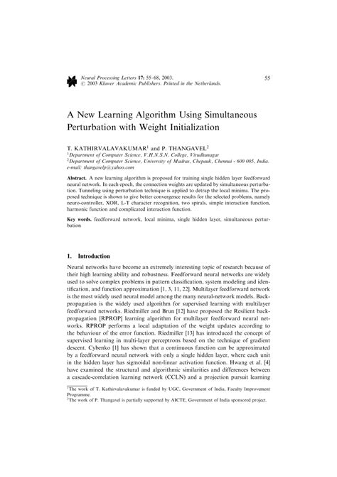 Pdf A New Learning Algorithm Using Simultaneous Perturbation With Weight Initialization