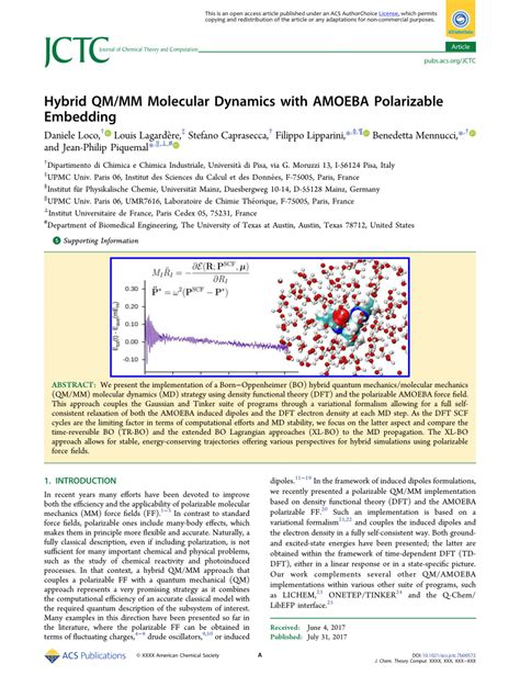 Pdf Hybrid Qmmm Molecular Dynamics With Amoeba Polarizable Embedding