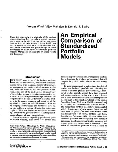 Pdf An Empirical Comparison Of Standardized Portfolio Models