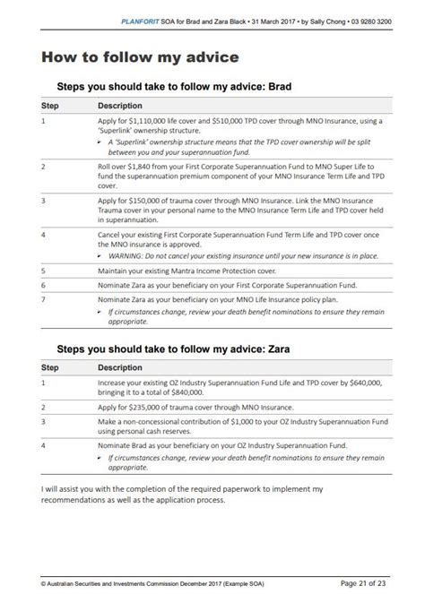 Example Statement Of Advice Paraplanner