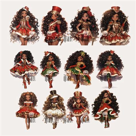 Black Christmas Girl Clipart Cute Nutcracker Chibi Doll Etsy