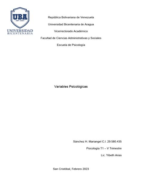 Variables Psicológicas Pdf Ansiedad Temor