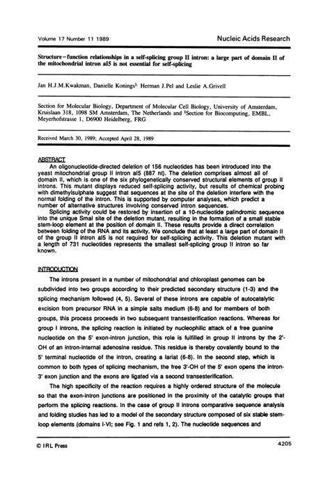 Pdf Structure Function Relationships In A Self Splicing Group Ii