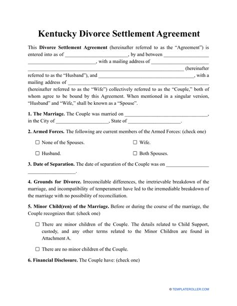 Kentucky Divorce Settlement Agreement Template Fill Out Sign Online
