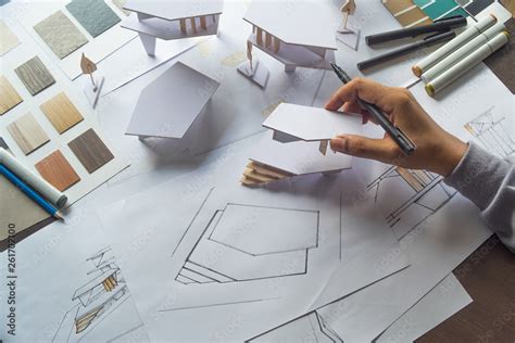 Architect Design Working Drawing Sketch Plans Blueprints And Making Architectural Construction