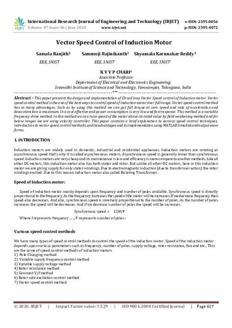 Pdf Irjet Vector Speed Control Of Induction Motor