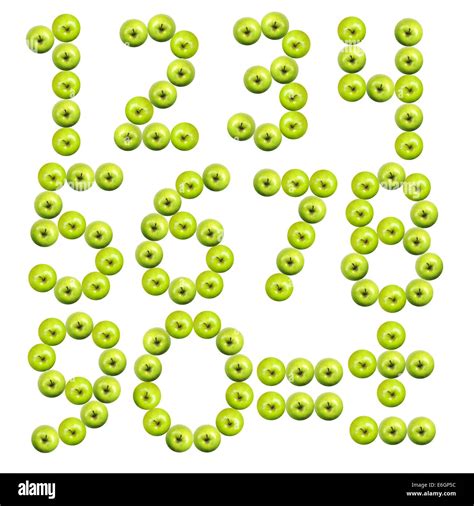 Set Of Numbers Made From Green Apples Isolated On White Background Stock Photo Alamy