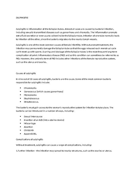 Salpingitis Overview Nursing Student Guide On Causes And Treatment