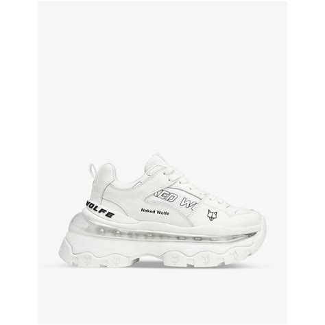 Naked Wolfe Wind Logo Leather And Textile Trainers White Editorialist