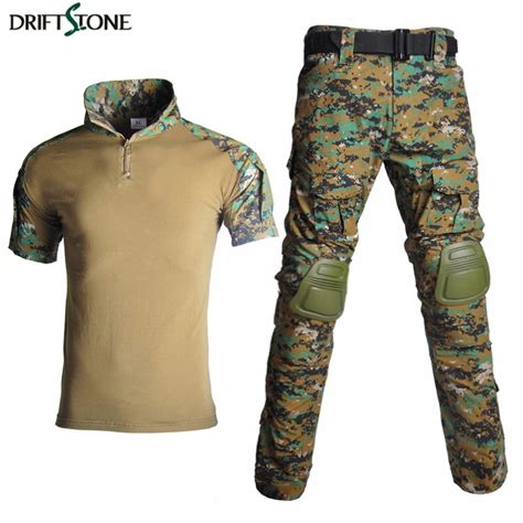 전술 유니폼 남자 육군 전투복 여름 짧은 소매 셔츠 바지 무릎 패드 위장 Airsoft 페인트 볼 군사 의류밀리터리 Aliexpress