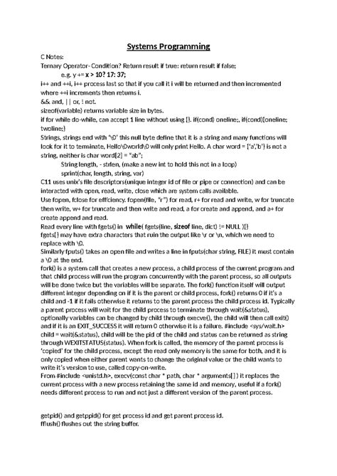 Systems Programming Systems Programming C Notes Ternary Operator