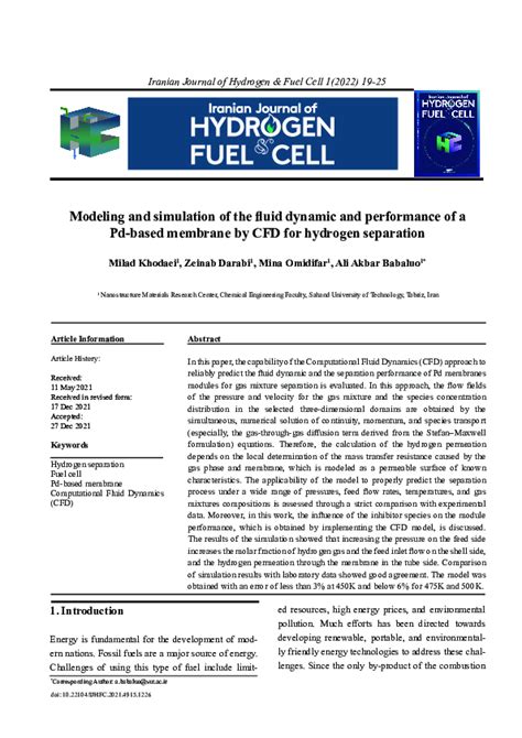 Pdf Modeling And Simulation Of The Fluid Dynamic And Performance Of A Pd Based Membrane By Cfd