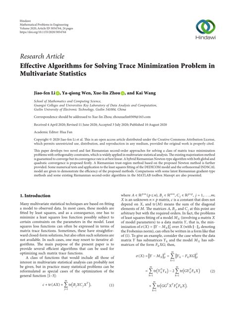 Pdf Effective Algorithms For Solving Trace Minimization Problem In