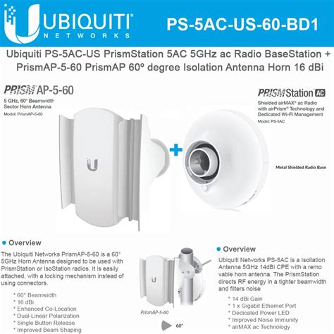 Ubiquiti Ps 5ac Us 5ghz Airmax Ac Radio Basestation Prismap 5 60 60º Isolation Antenna Horn 16 Dbi
