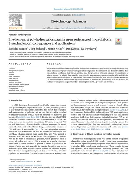 Involvement Of Polyhydroxyalkanoates In Stress Resistance Of Microbial Cells Biotechnological