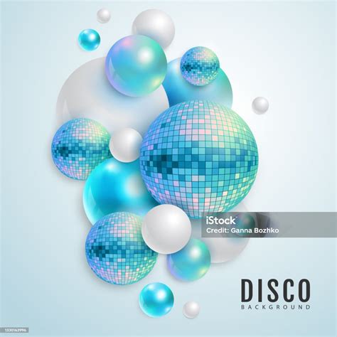 홀로그램 블루 구와 디스코 볼 구와 3d 추상적 배경 디스코 볼 배경 디스코 파티 포스터 벡터 일러스트레이션 3차원 형태에 대한 스톡 벡터 아트 및 기타 이미지 Istock