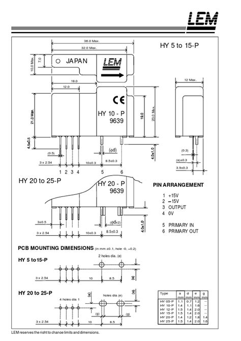 Hy5 P Datasheet Pdf Lem Current Transducers Hy 5 To 25 P Specs Datasheet4u