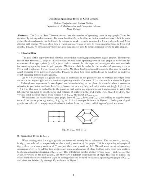Counting Spanning Trees In Grid Graphs Alma College