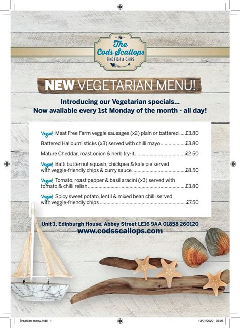 The Cods Scallops Veggie Menu All Sites