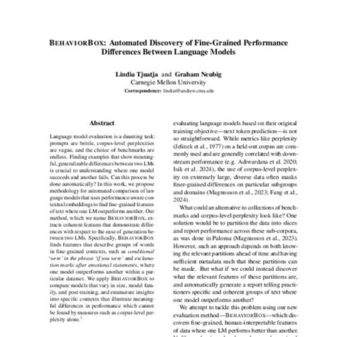 Behaviorbox Automated Discovery Of Fine Grained Performance Differences Between Language Models