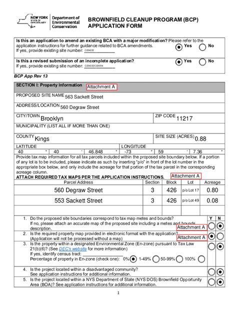Fillable Online Brownfield Cleanup Program Bcp Application Form