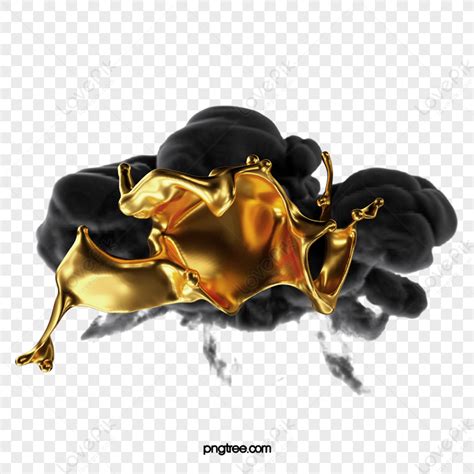 검은 연기 일러스트와 황금 액체 스플래시 3d 요소 일러스트입체흐름 Png 일러스트 무료 다운로드 Lovepik