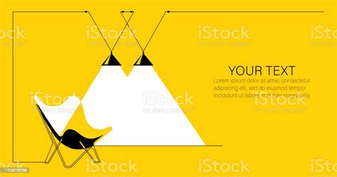 안락 의자와 바닥 램프가있는 연속 한 줄 인테리어와 텍스트를위한 장소 현대적인 가구가있는 거실의 한 줄 그리기 배너 벡터 일러스트레이션을 위한 템플릿 가구에 대한 스톡 벡터