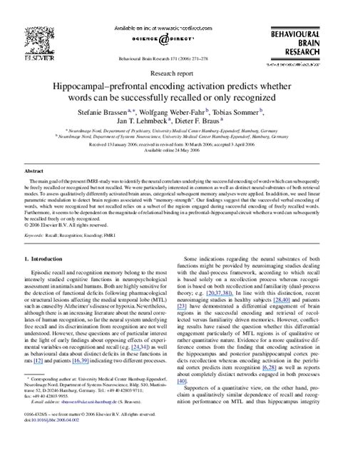 pdf hippocampal prefrontal encoding activation predicts whether words