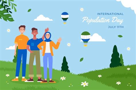 세계 인구의 날 인식을 위한 평평한 배경 무료 벡터